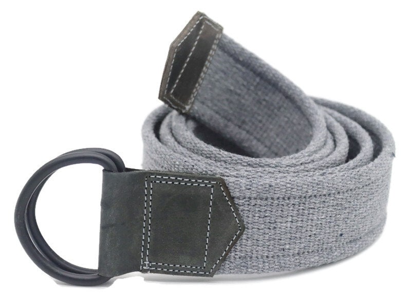 Dark Grey Web Belt With Leather Detail,black D Ring Dark Grey Canvas ...