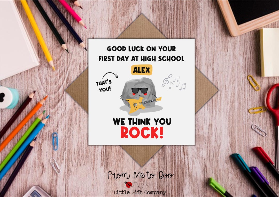 Personalised You Rock Pun Card - Funny First Day at High School Card ...