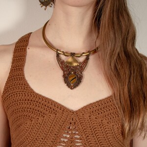 Tiger's Eye Statement Necklace Micro Macrame Brass - Etsy