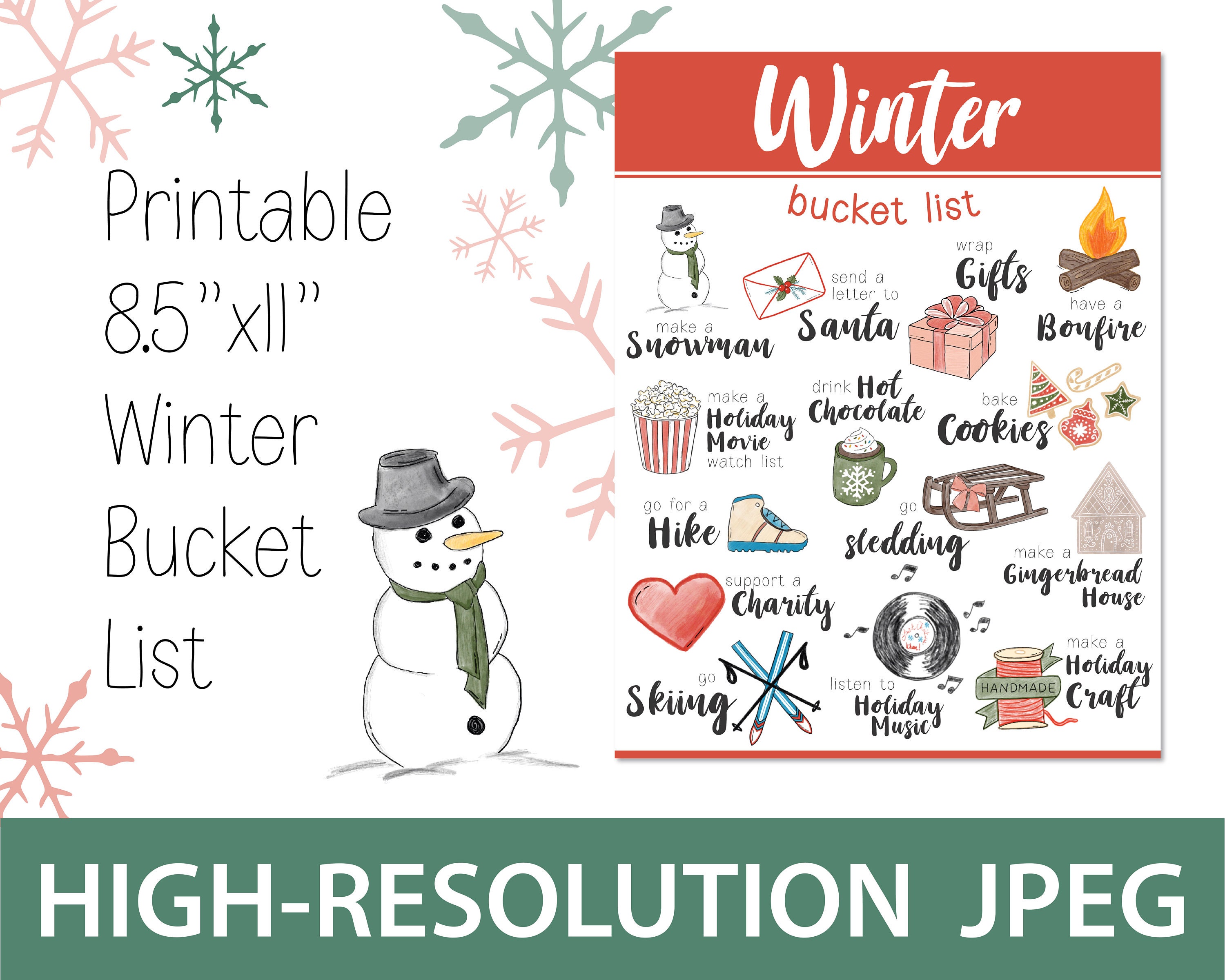 Winter Bucket List - Printable Winter Activity - Holiday Bucket List ...