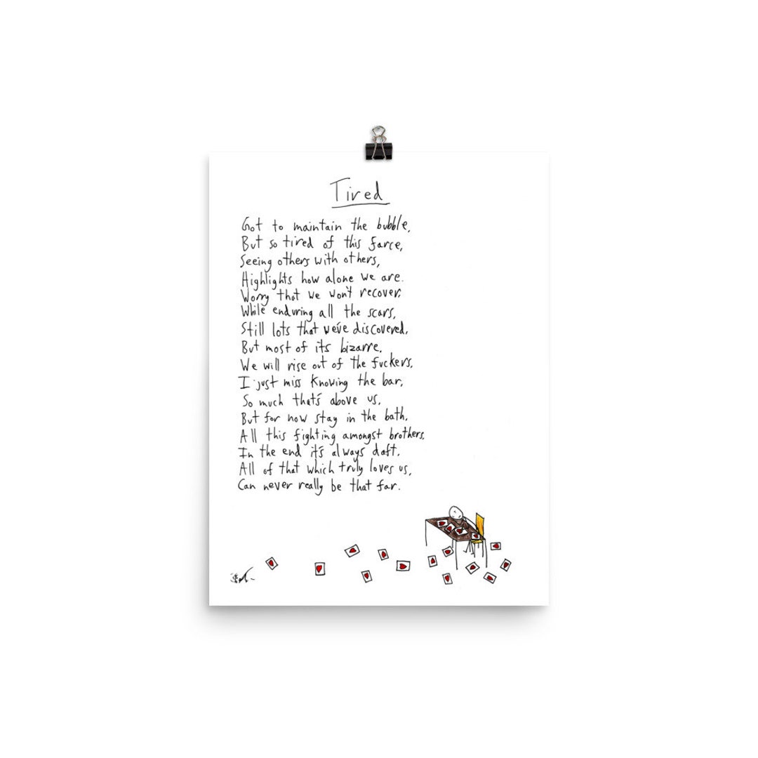 Tired Illustrated Poem Poster - Etsy