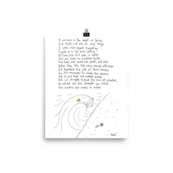 Waves illustrated poem poster | Etsy