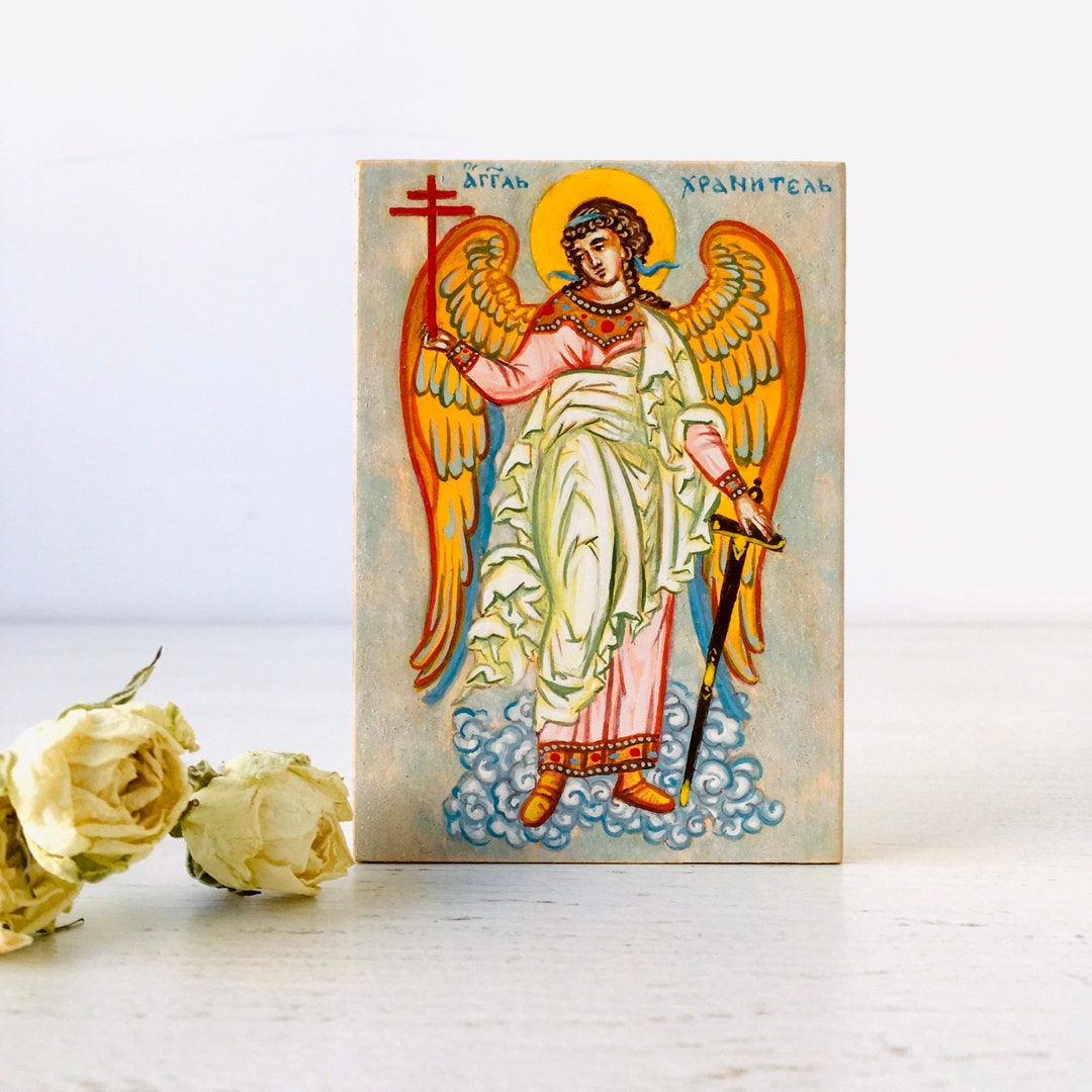 Hand Painted Icon Guardian Angel, Ukrainian Baptism Gift for Godson ...