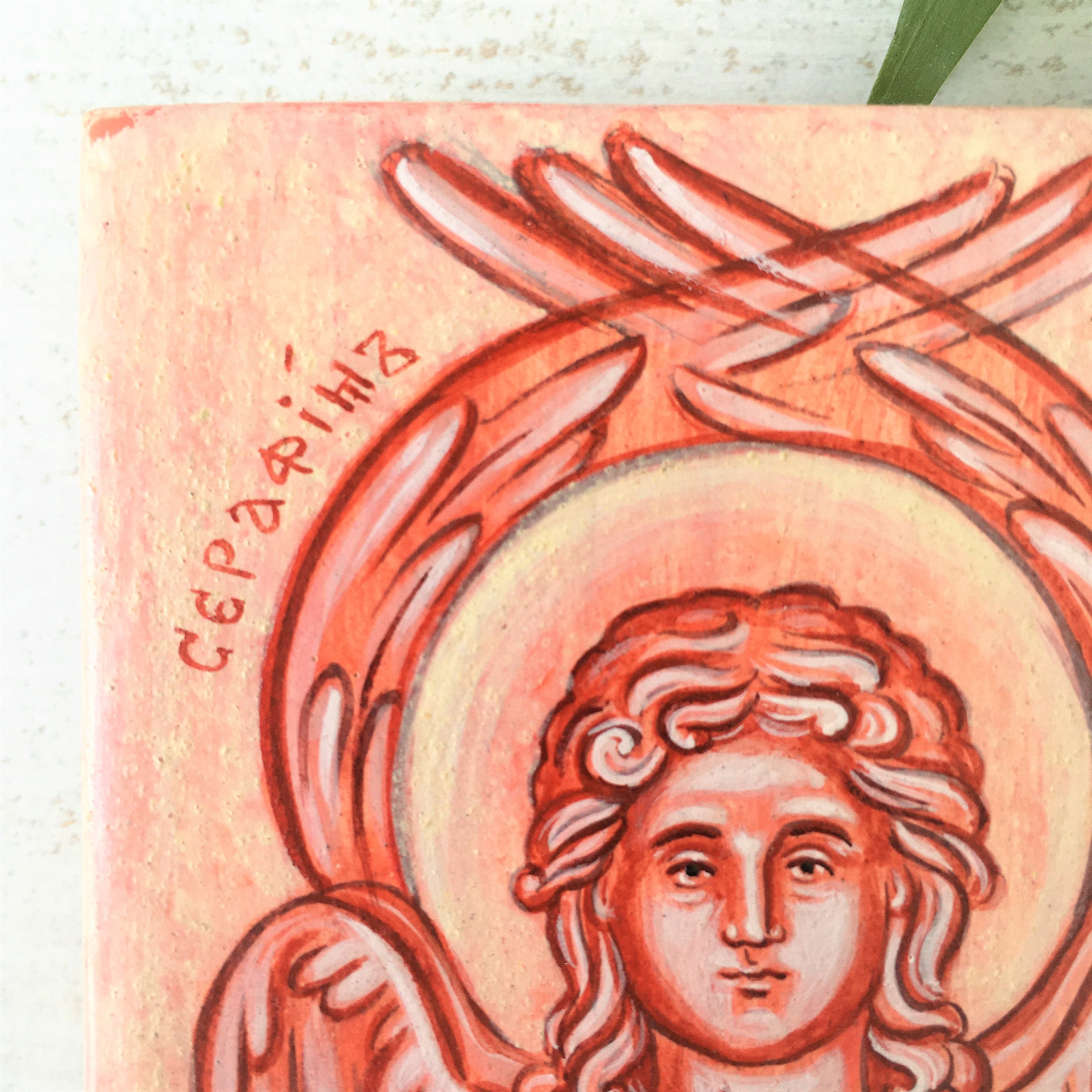 Hand painted icon Angel Seraphim. Christian mothers day gift. | Etsy