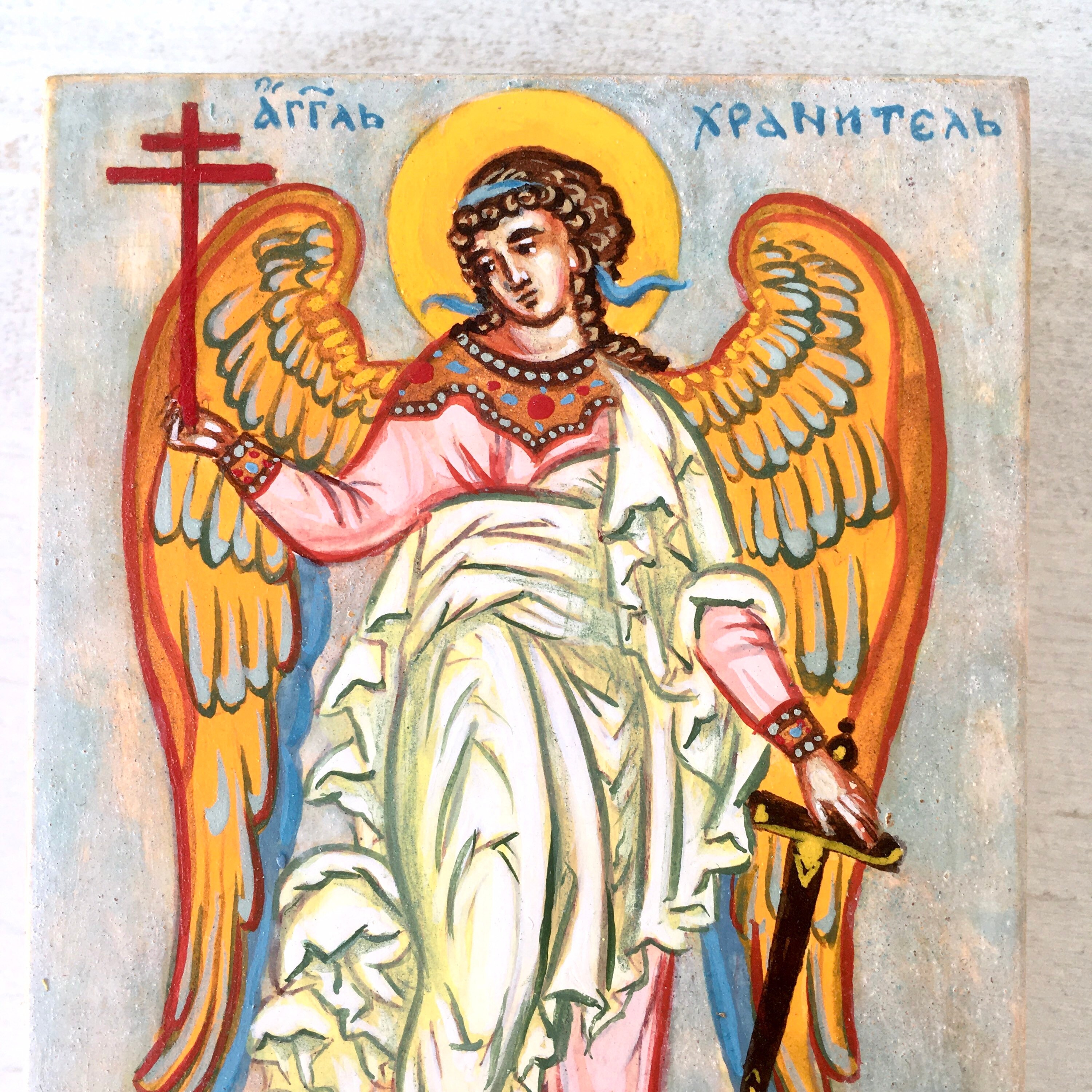 Hand Painted Icon Guardian Angel. Icon as a Gift for Godson. | Etsy