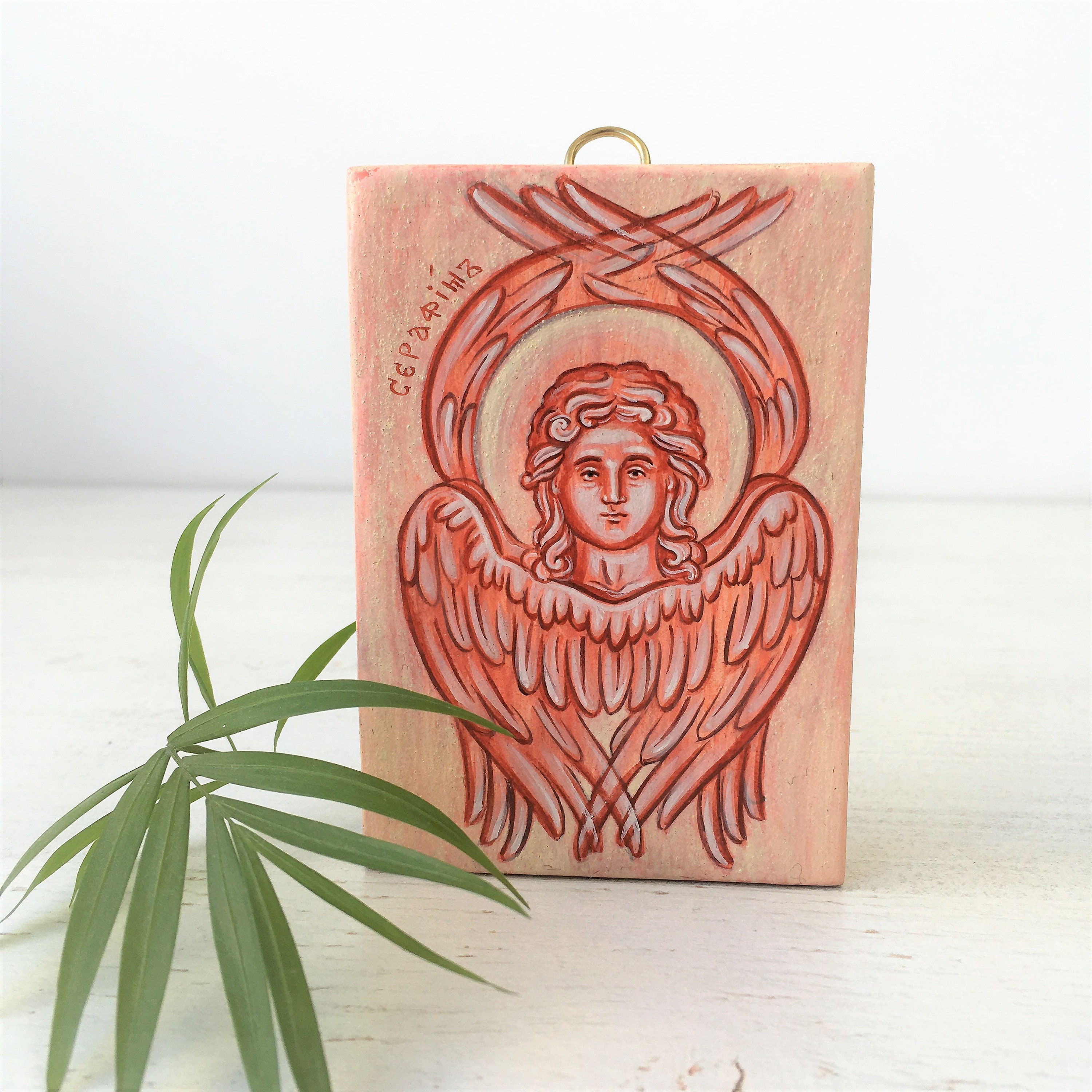 Hand Painted Icon Angel Seraphim. Christian Mother’s Day Gift. Baptism ...