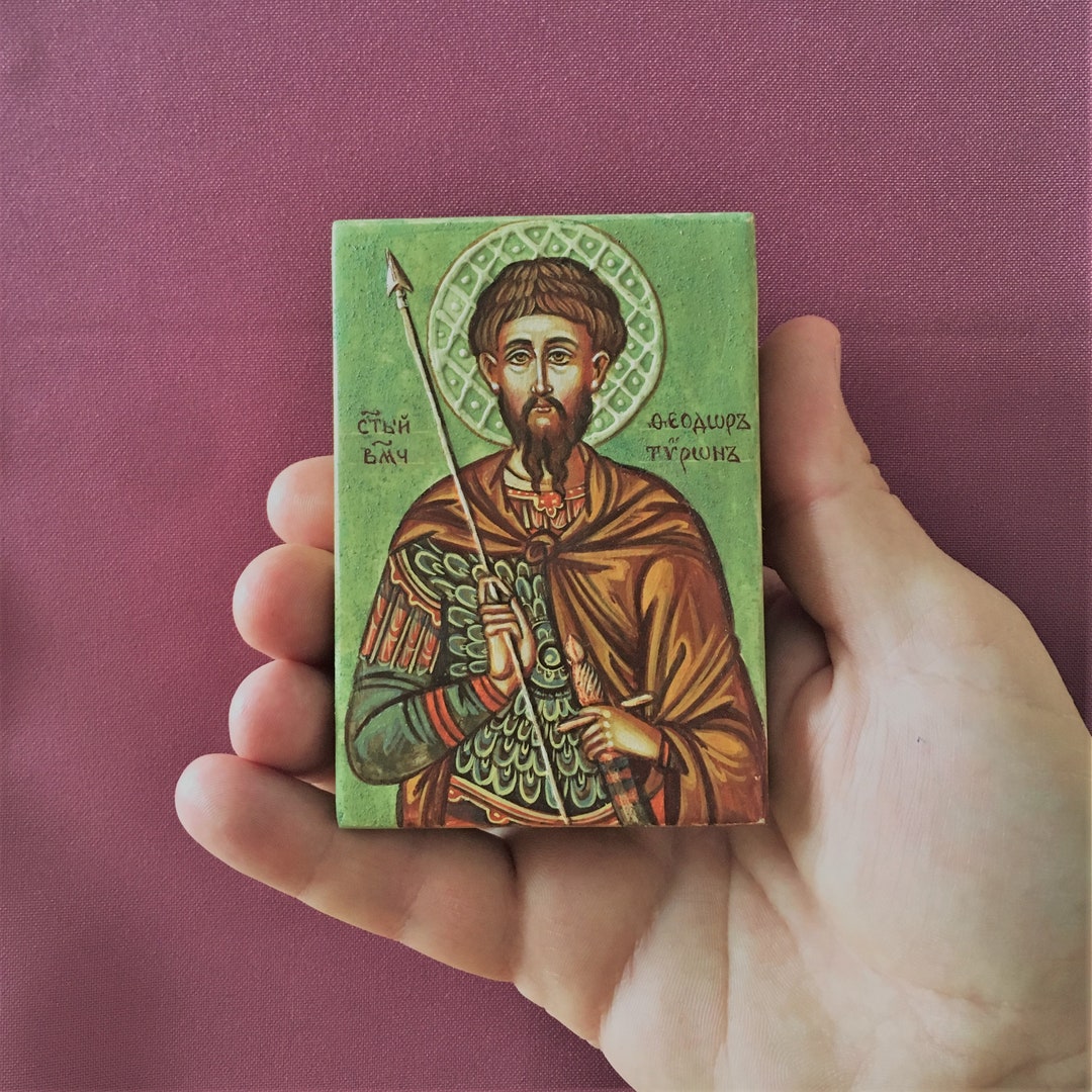 St Theodore of Amasea, Orthodox Hand Painted Icon, Ukrainian Miniature ...