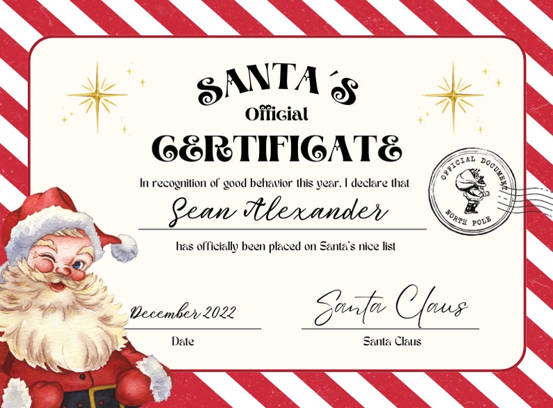 Santa Certificate EDITABLE Personalized Certificate From Santa Editable ...
