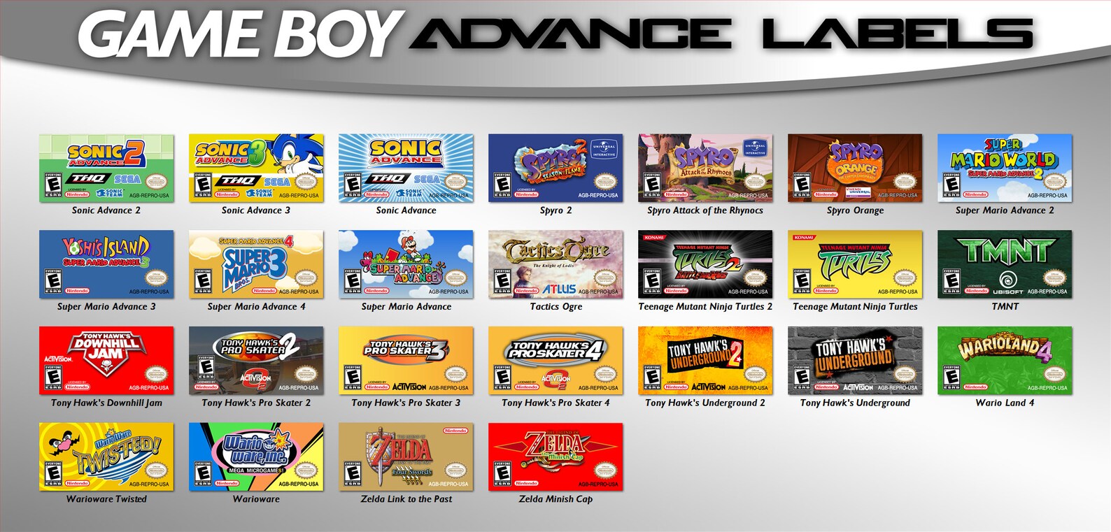 Gameboy Advance Reproduction Labels S-Z - Etsy
