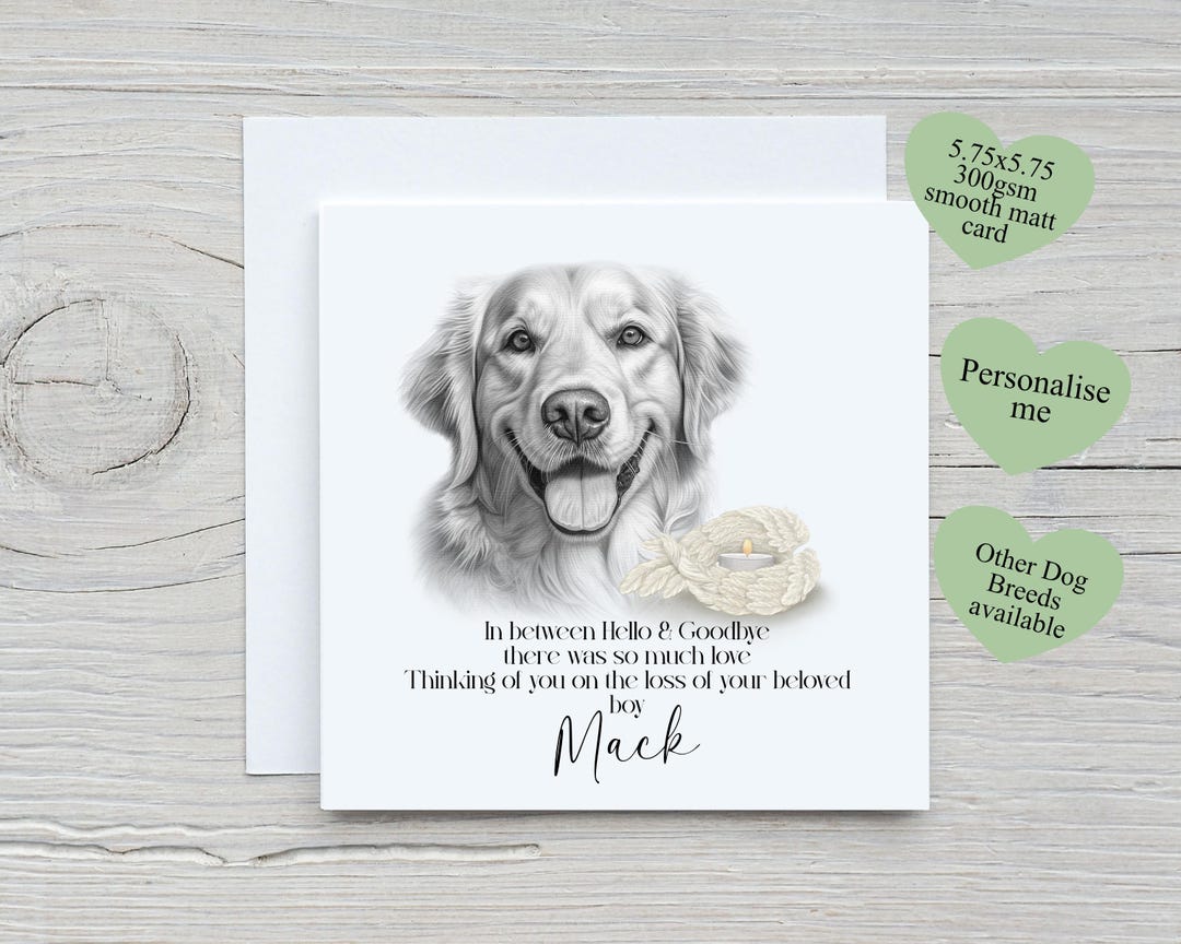Personalised Golden Retriever Dog Loss Card With Name | Pet Sympathy ...