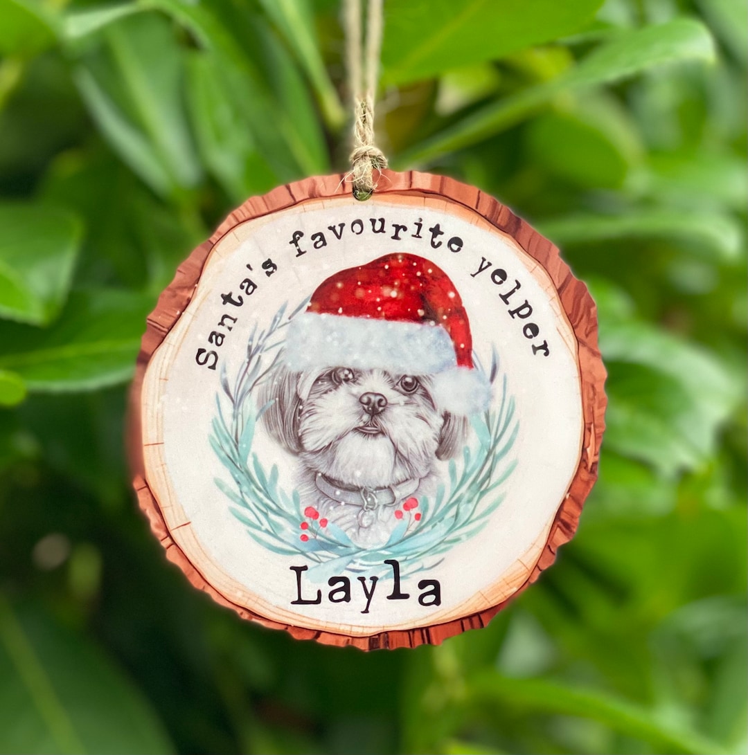 Shih Tzu Wood Slice Ornament, Personalised Shih Tzu Christmas Bauble ...