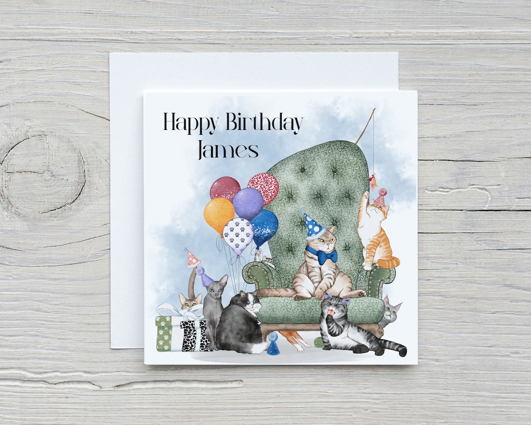 Cat Lover Card, Cat Birthday Card, Happy Birthday, Personalised Cat ...