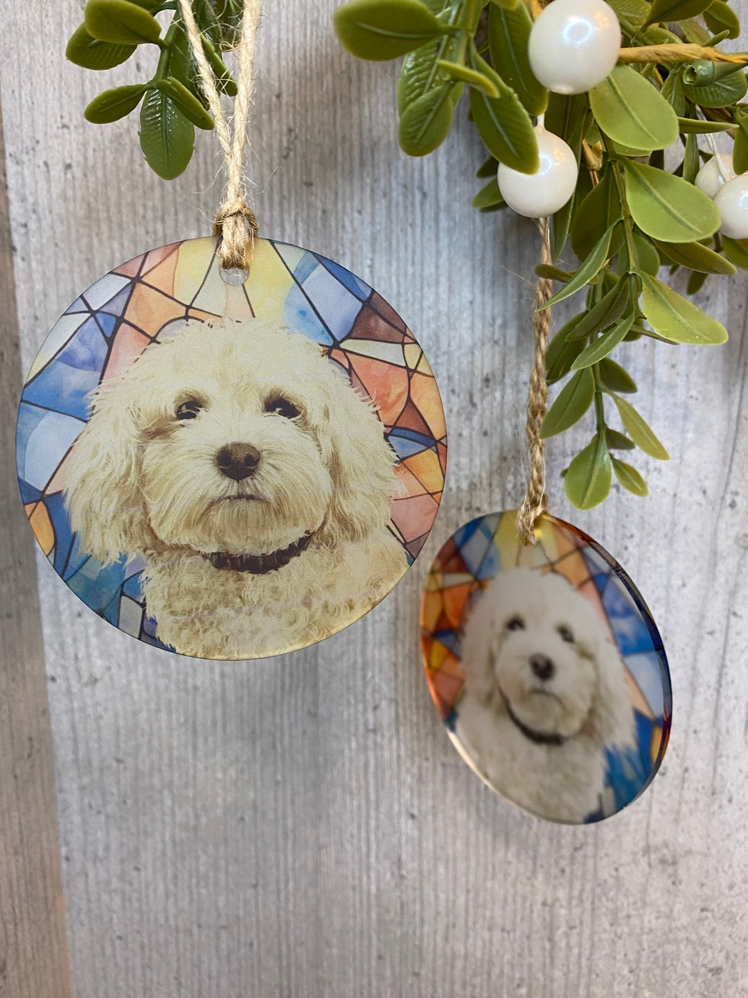 Faux Stained Glass Cavapoo Bauble: Frosted Acrylic Cockerpoo Ornament ...