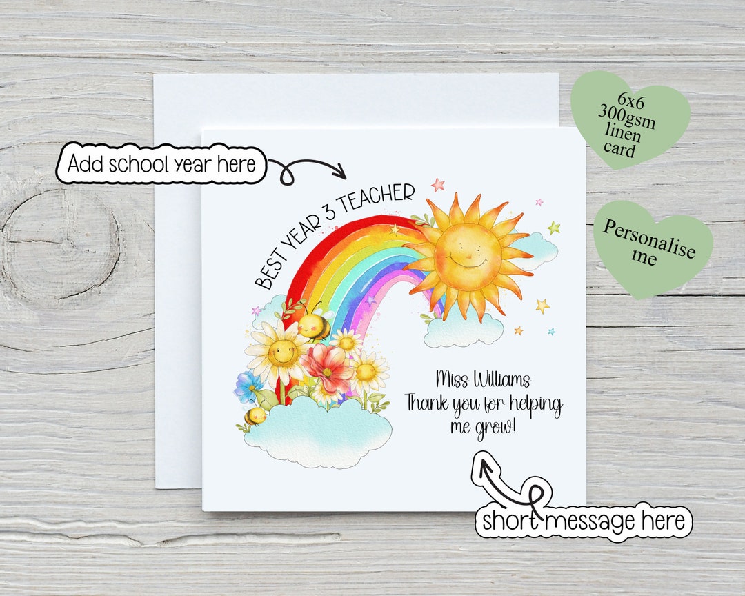 Personalised Teacher Thank You Card: Rainbow End of Year Gift - Etsy