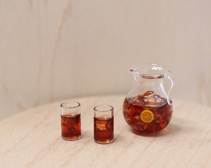 Dollhouse Miniature Iced Tea Set Miniature Iced Tea Jug Miniature ...