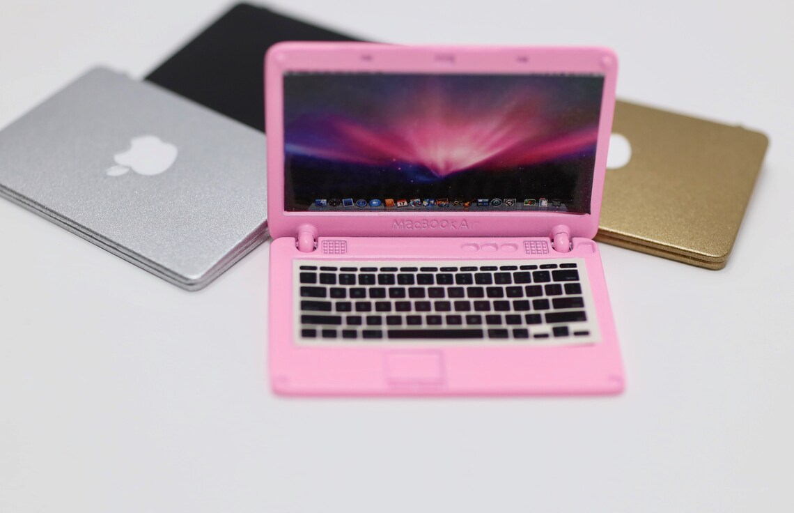 Dollhouse Miniature Laptop Dollhouse Computer Pink Laptop - Etsy
