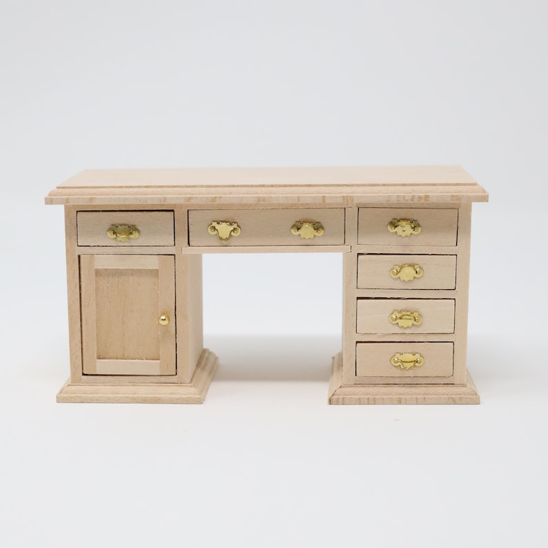 Dollhouse Miniature Unfinished Writing Desk With Drawers 1:12 Scale ...