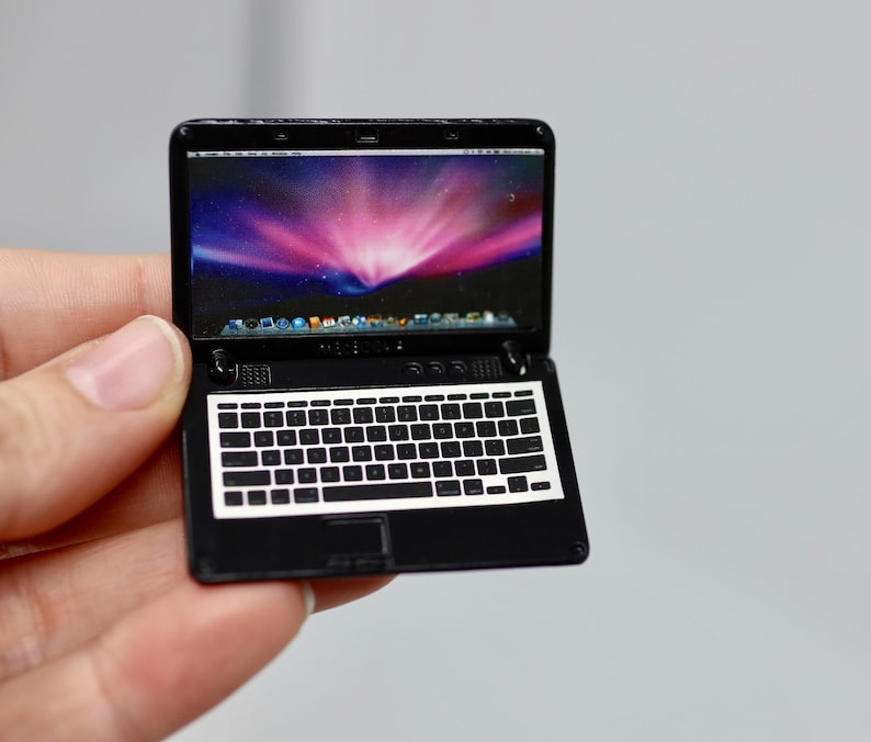 Dollhouse Miniature Laptop Dollhouse Computer Black 1:12 Scale | Etsy