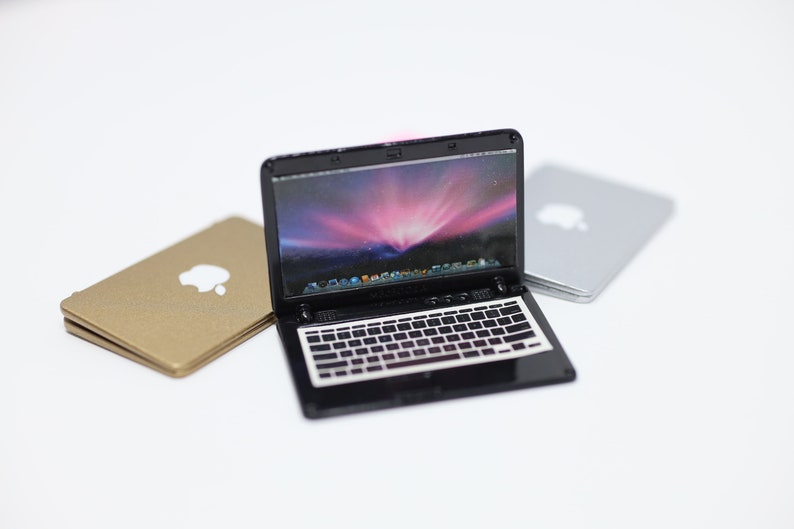 Dollhouse Miniature Laptop Dollhouse Computer Black 1:12 Scale | Etsy