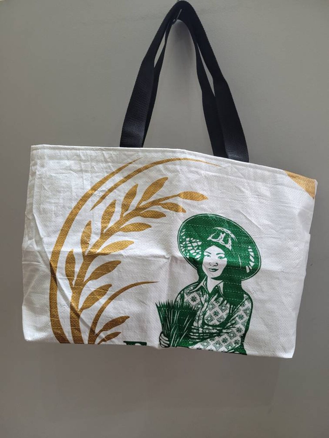 Thai Upcycled Rice Sack Bag Recycled Large Shopping Tote Canvas Lined ...