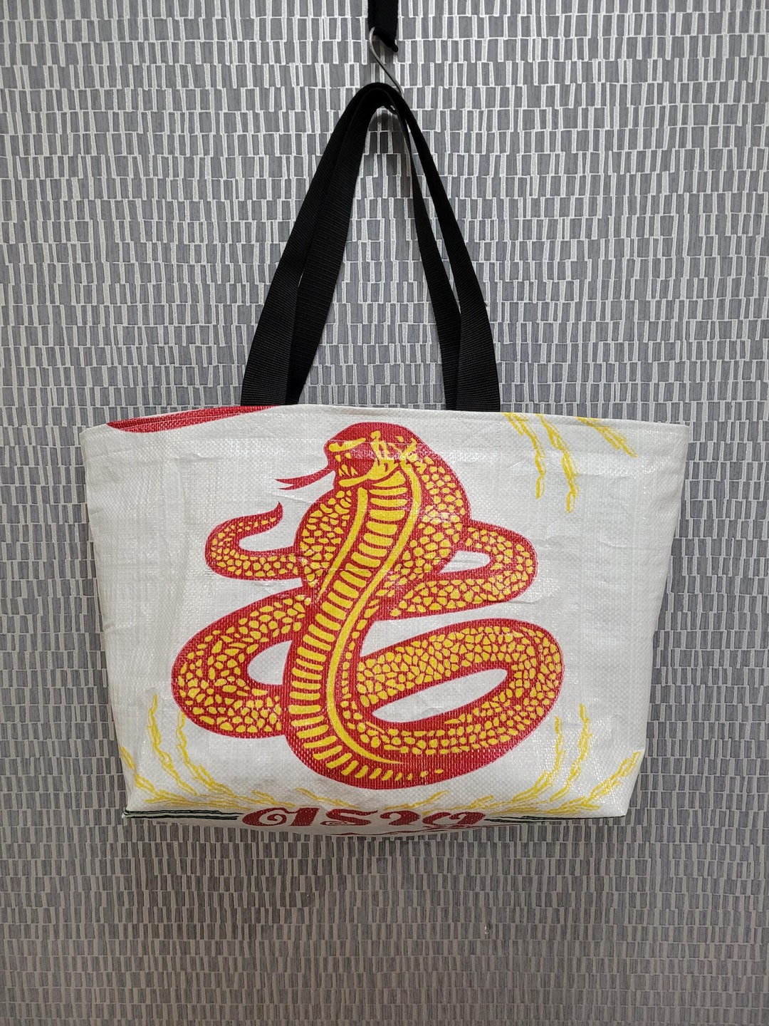 Thai Snake Upcycled Rice Bag Recycled Large Shopping Tote Cotton Lined ...