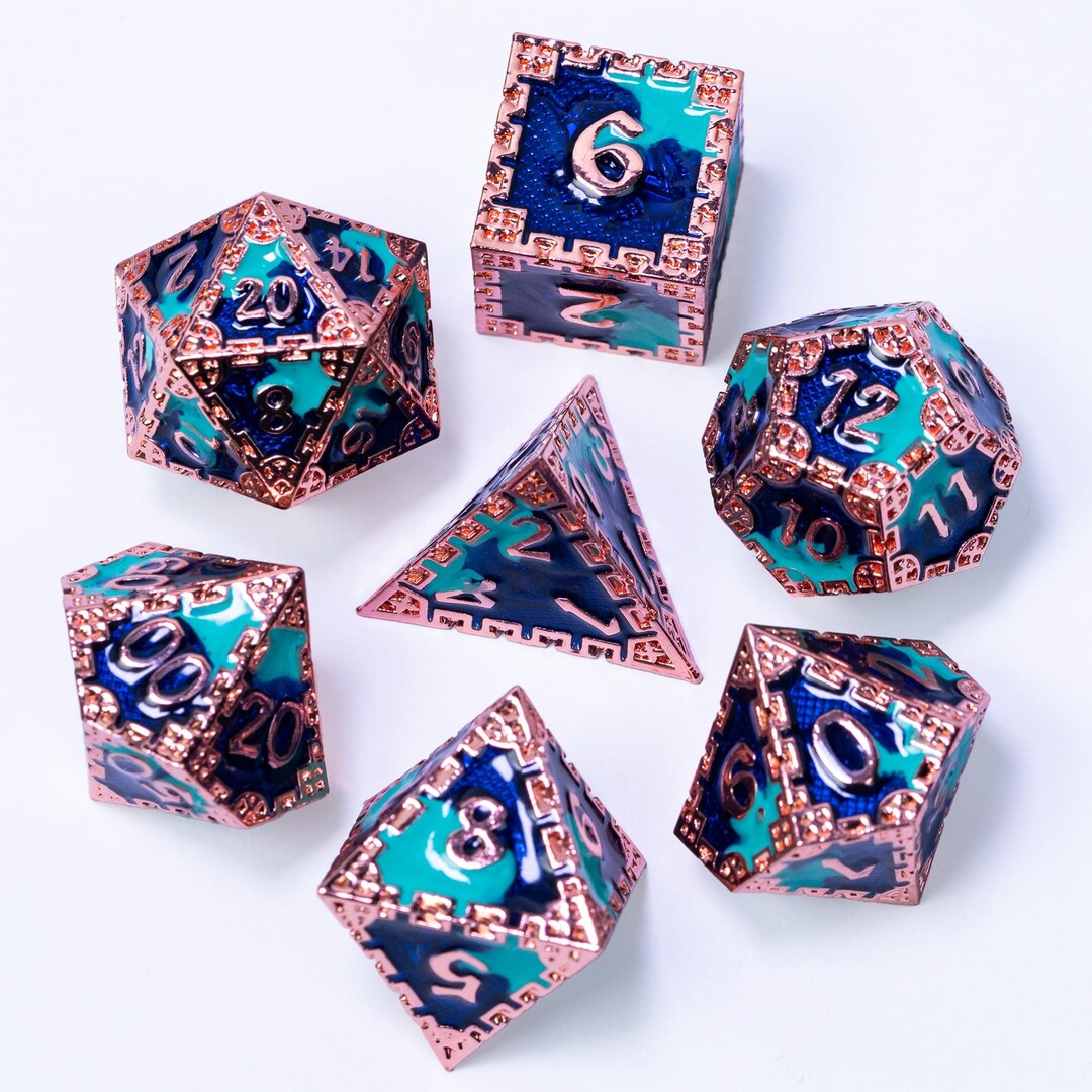 Aqua Co Dragon Guarded City Walls Metal Dnd Dice Set 7 Dungeons and ...