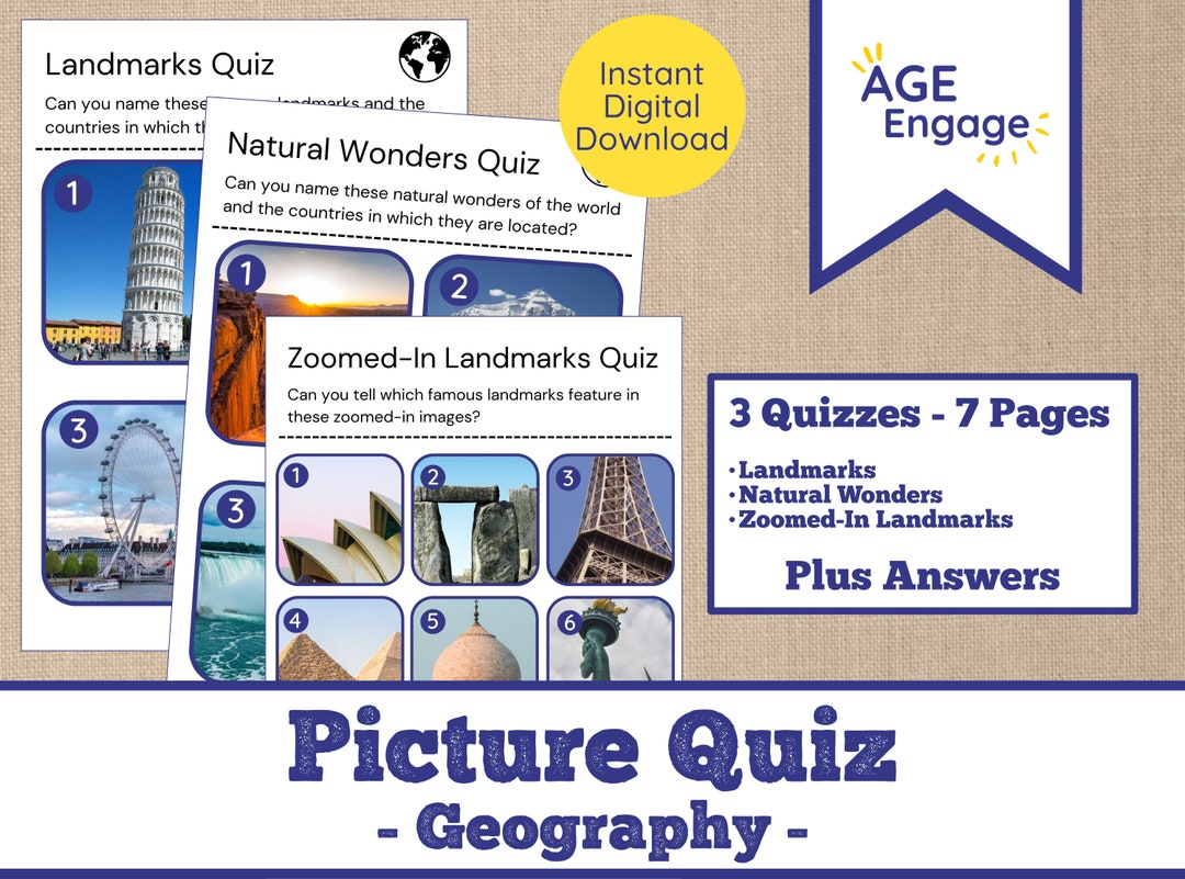 Geography Picture Quiz - Printable Senior Game - Dementia Activity ...