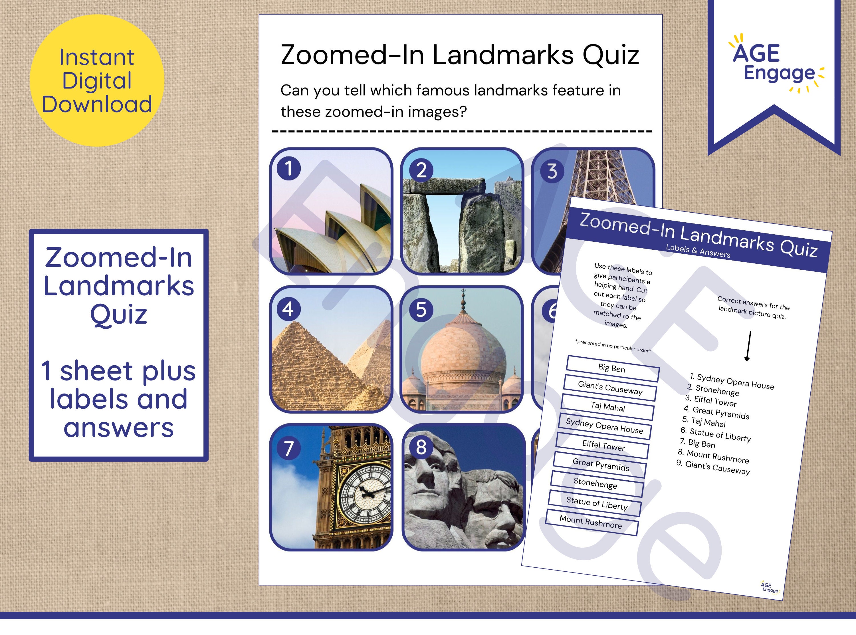 Geography Picture Quiz - Printable Senior Game - Dementia Activity ...