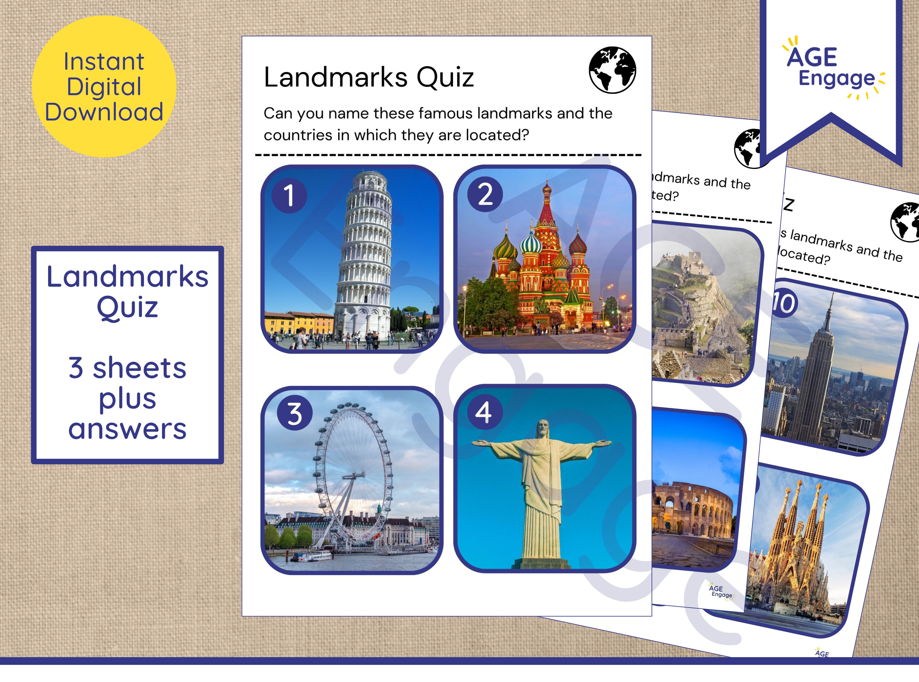 Geography Picture Quiz - Printable Senior Game - Dementia Activity ...