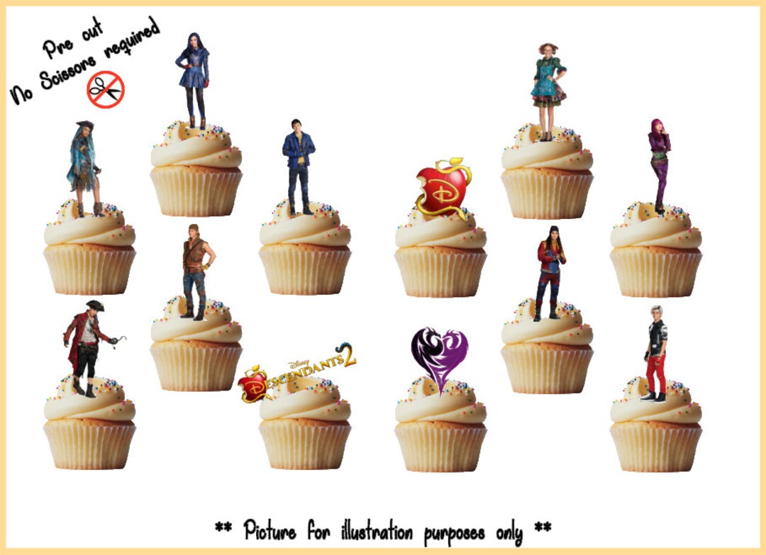 24 Pack Descendants 2 Stand up Edible Cupcake Toppers - Etsy UK