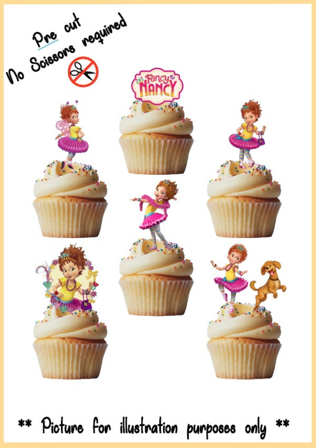 24 Pack Fancy Nancy Stand up Edible Cupcake Toppers - Etsy
