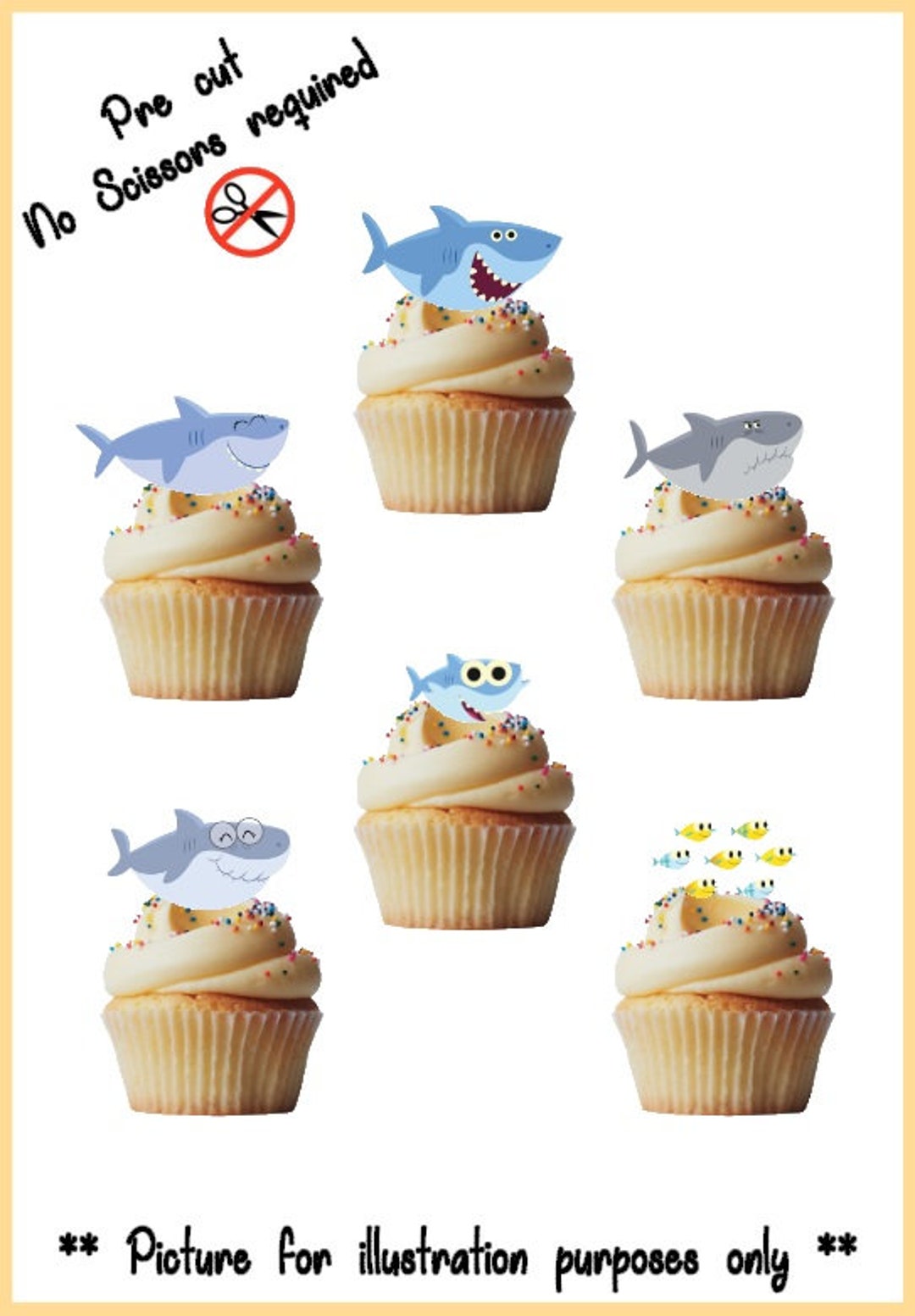 24 Pack Baby Shark Stand up Edible Cupcake Toppers - Etsy