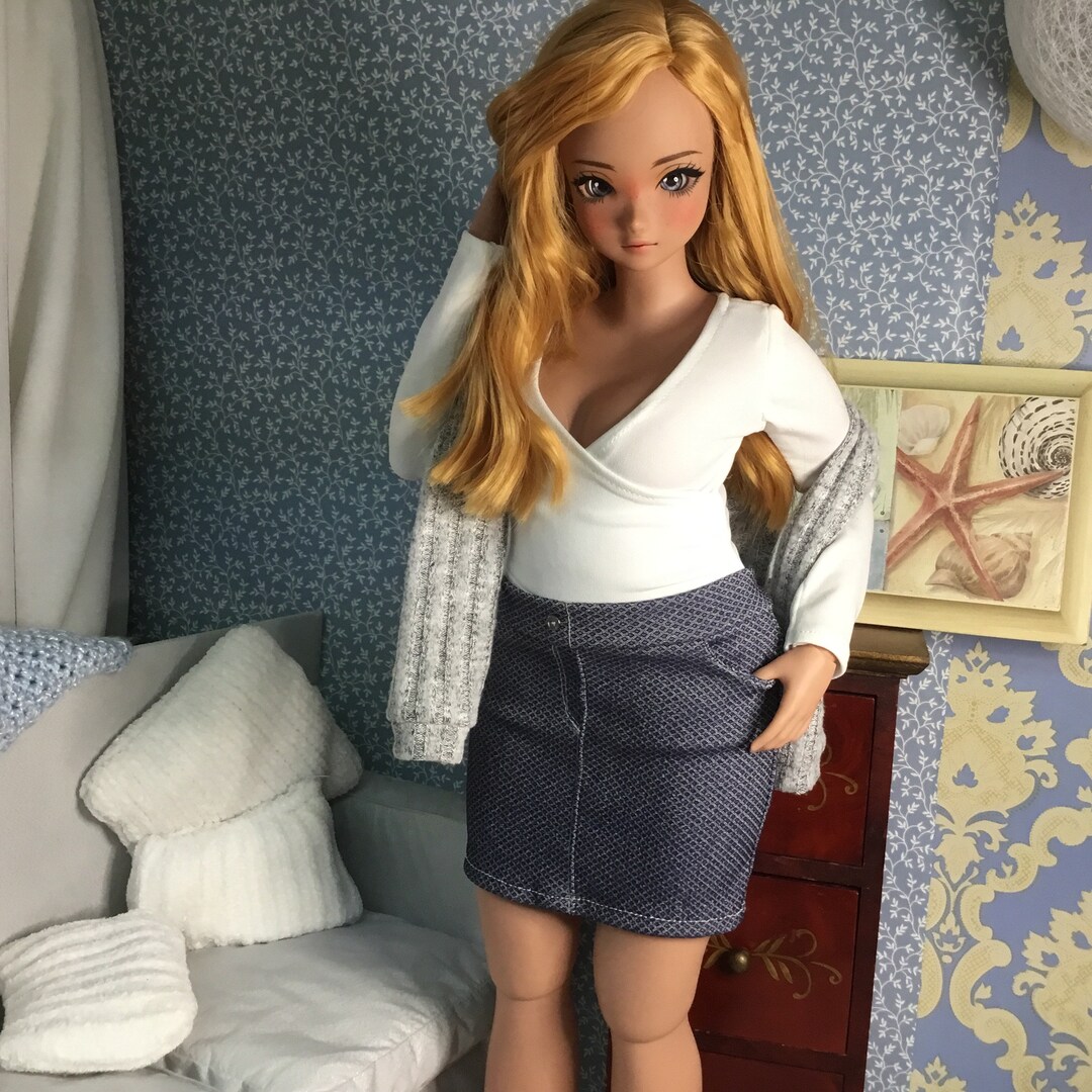 Smartdoll PEAR BODY Textured Blue Twill Pull on Skirt - Etsy