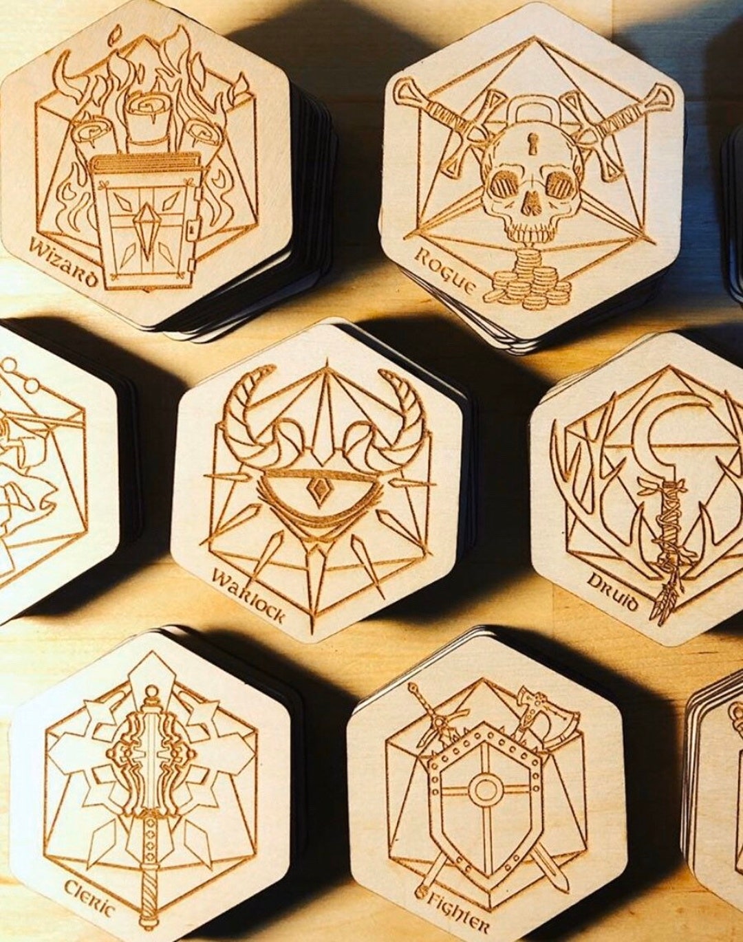CLASS SET of 12 - D&D Class Set Coasters - 3.5" Hexagon Wood Coaster ...
