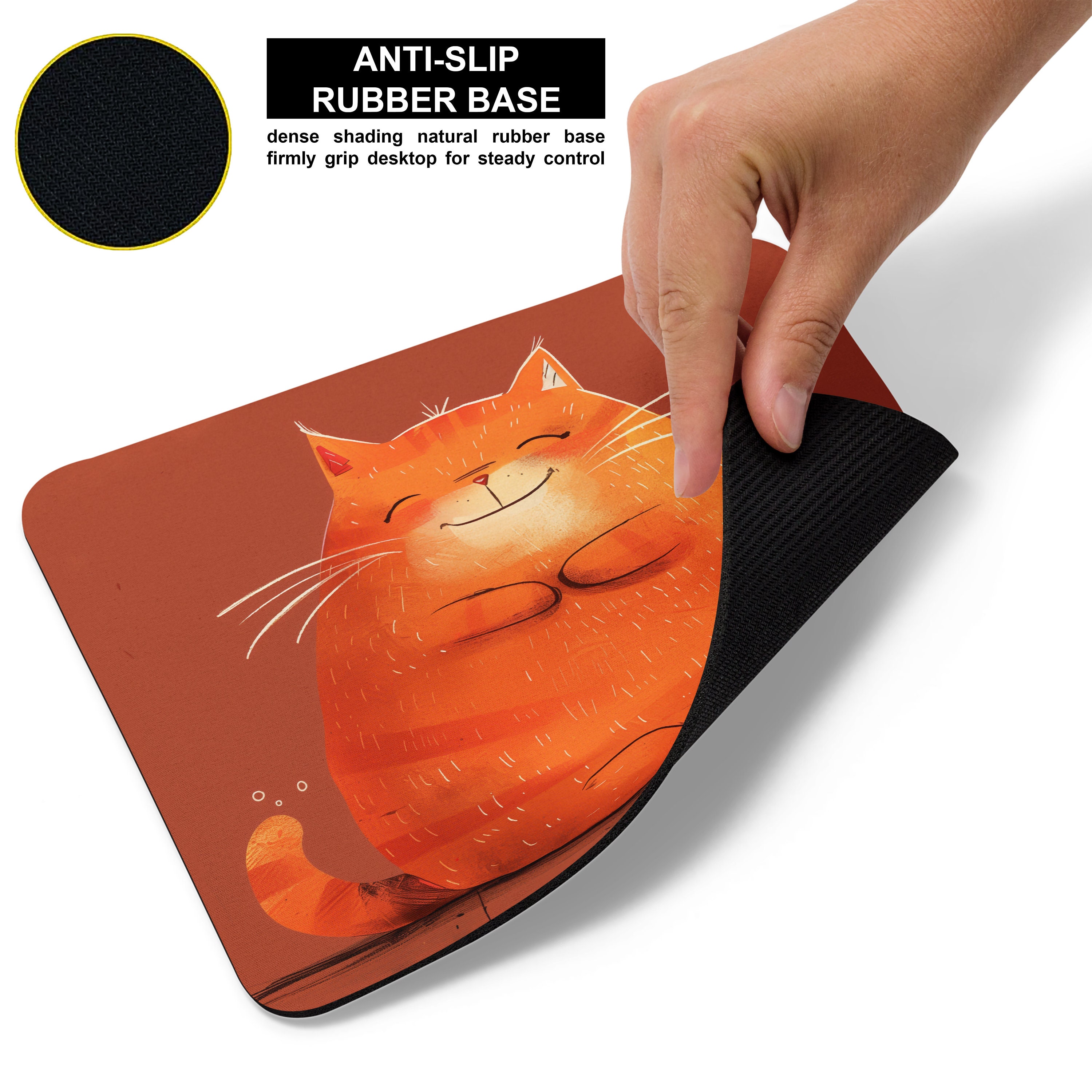 Custom Print Mouse Pad Chubby Orange Cat Rectangular Style Anti-slip ...