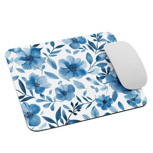 Custom Print Mouse Pad | Blue Flowers Pattern | Rectangular Style Anti ...