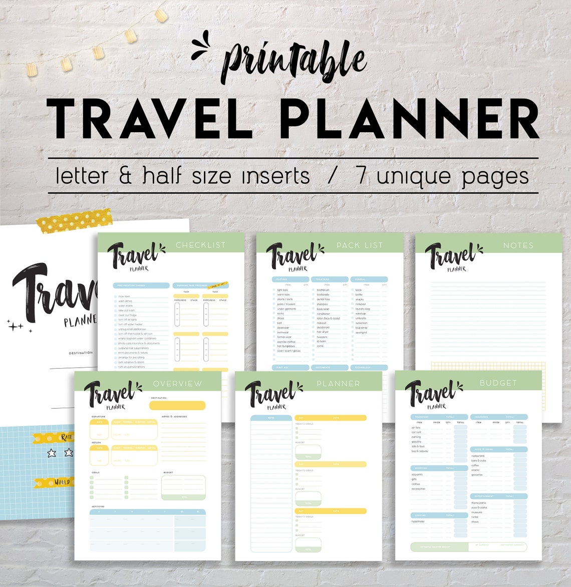Travel Planner Printable, Vacation Holiday Trip Roadtrip Honeymoon ...