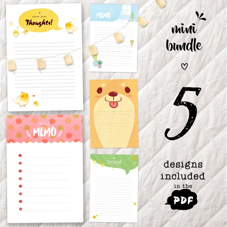Cute Note Paper instant Download for Memos Scrapbooking Binder Inserts ...