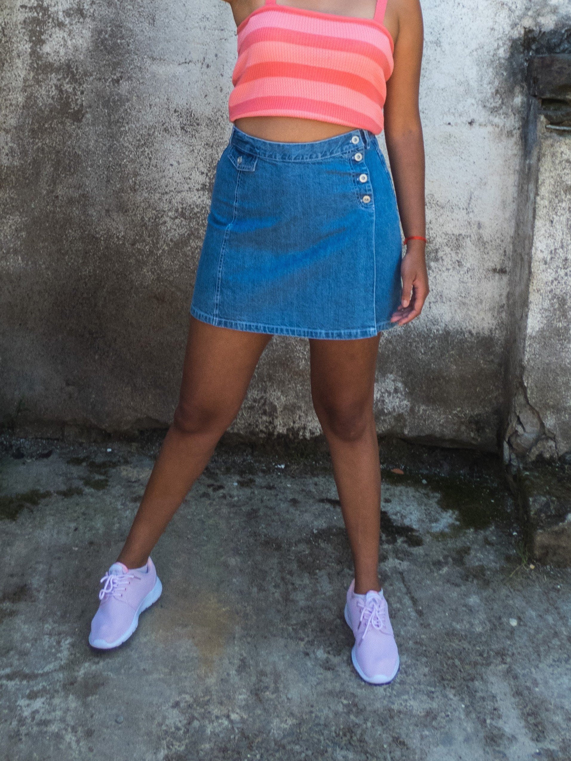 Vintage 90s Blue Denim Skorts or Divider Mini Skirt With Button ...