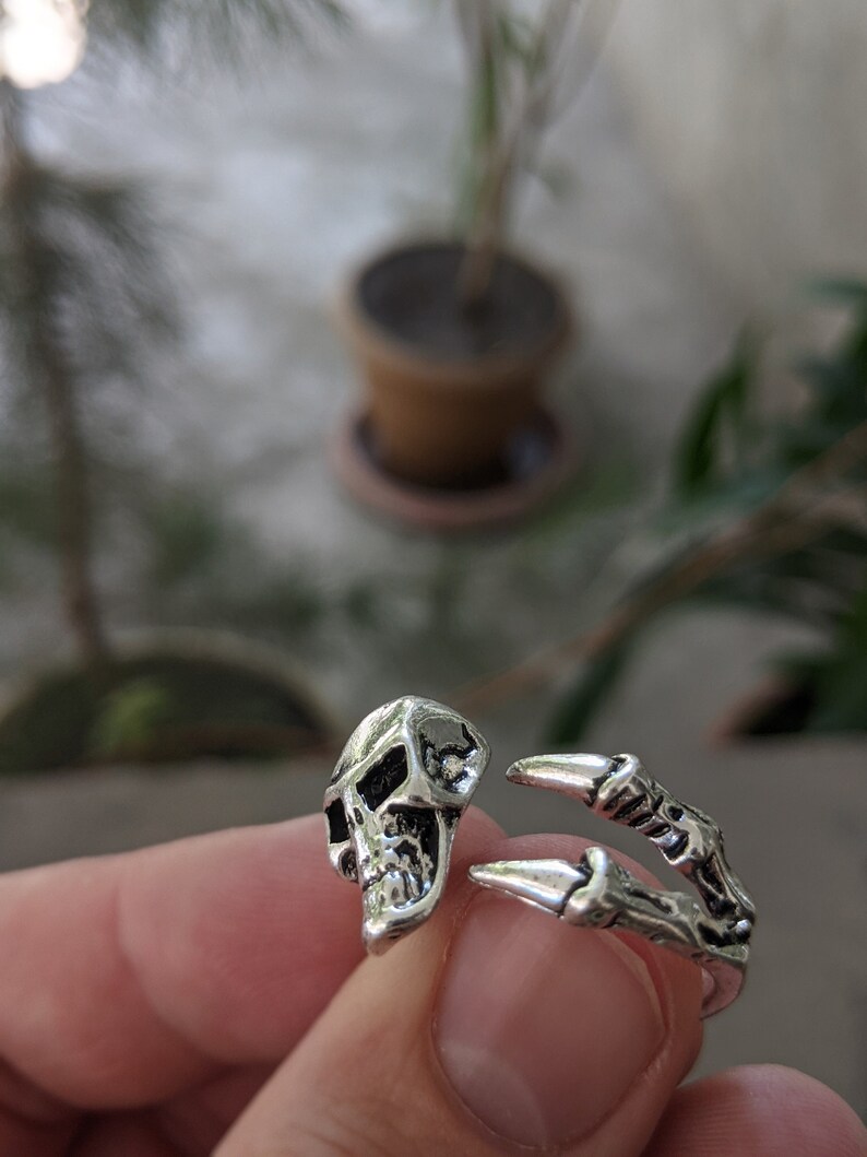 Skull Ring, 925 Sterling Silver, Wrap Eagle Ring, Adjustable, Skull ...