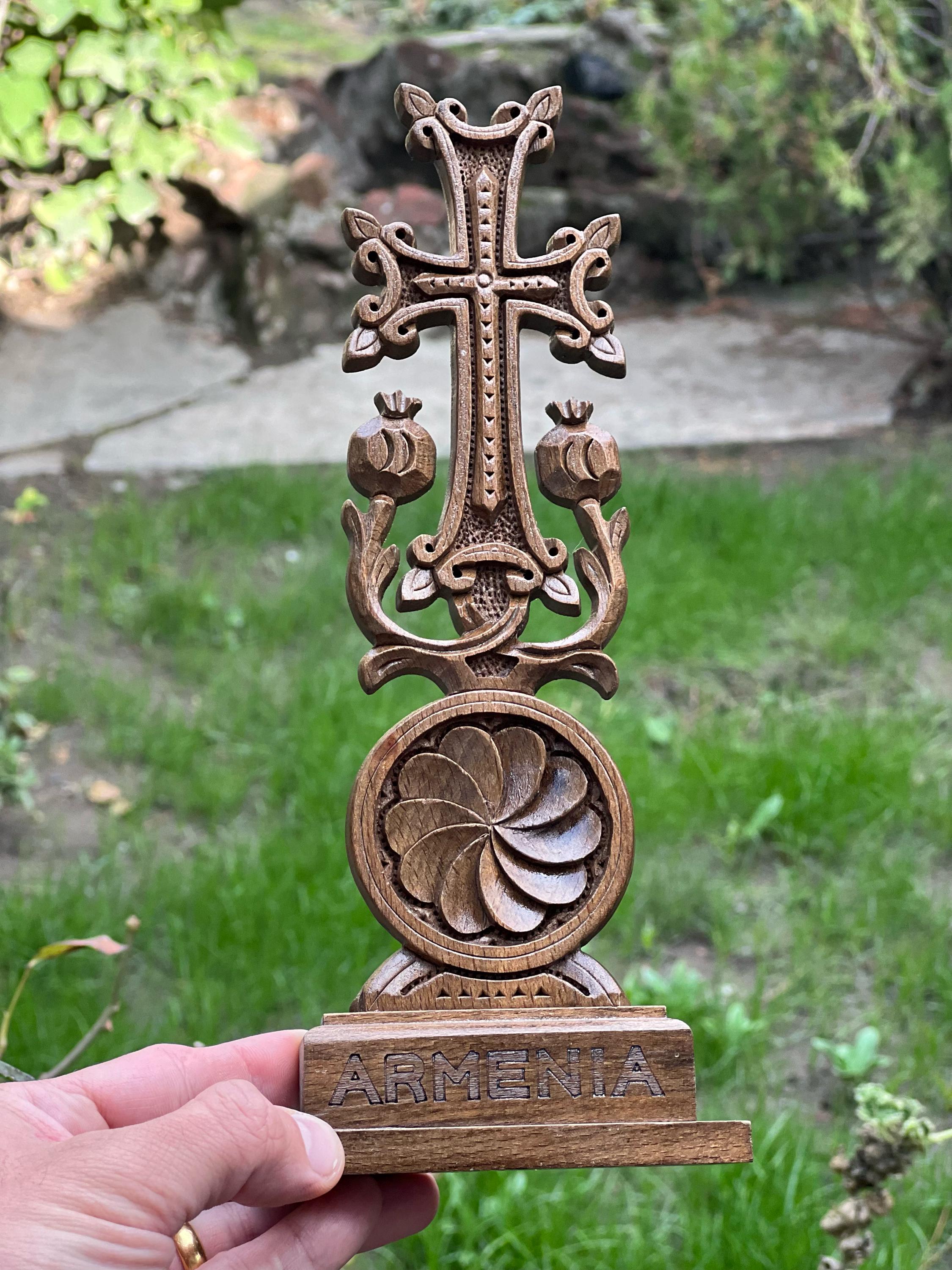 Wooden Cross, Walnut Wooden, KHACHKAR, Cross for Desk, Armenian ...