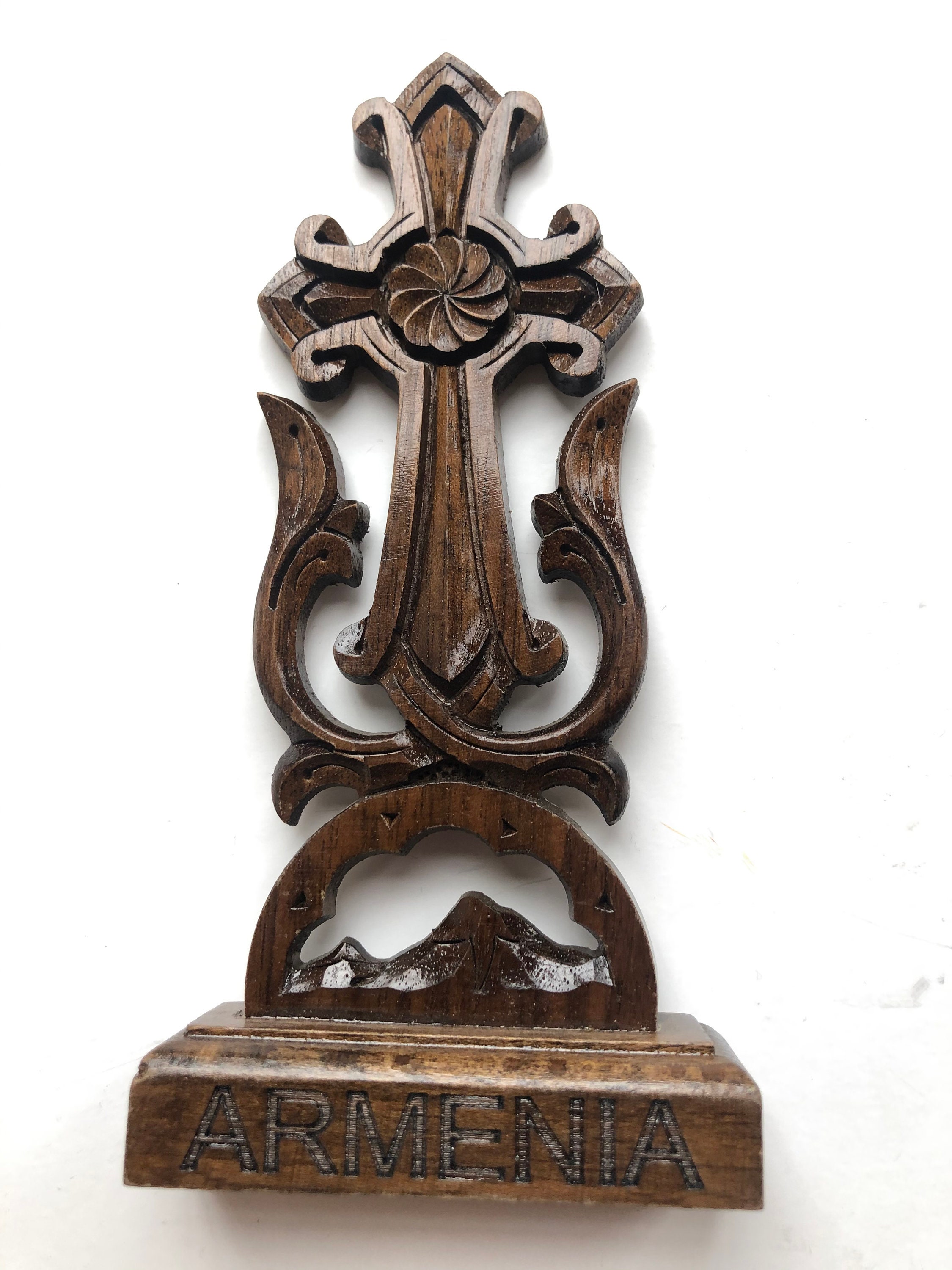 Armenian Cross, Walnut Wooden, KHACHKAR, Cross for Desk, Eternity ...