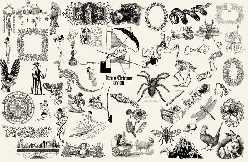 300 Old School Tattoo Designs Ink Sketch Diy Clipart Traditional Mystical Bundle Set Collection
