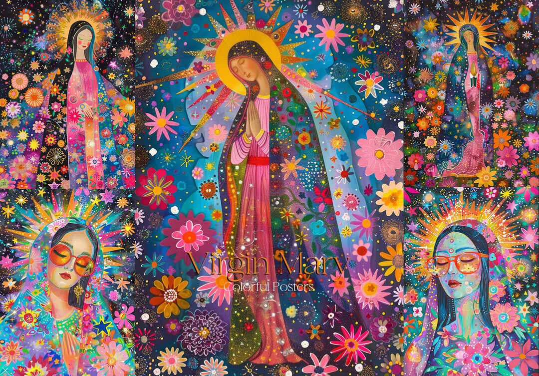 Virgin Mary Colorful Posters Religious Junk Journal Printable Paper ...