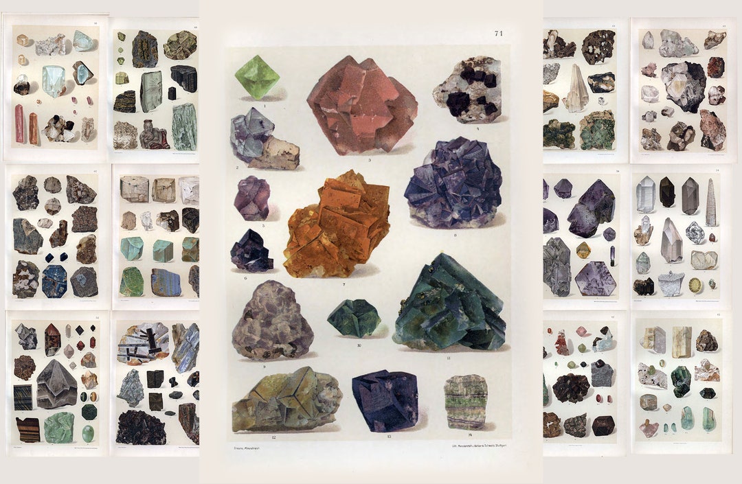 140+ HQ Vintage Minerals Illustrations, Das Mineralreich, Crystal ...