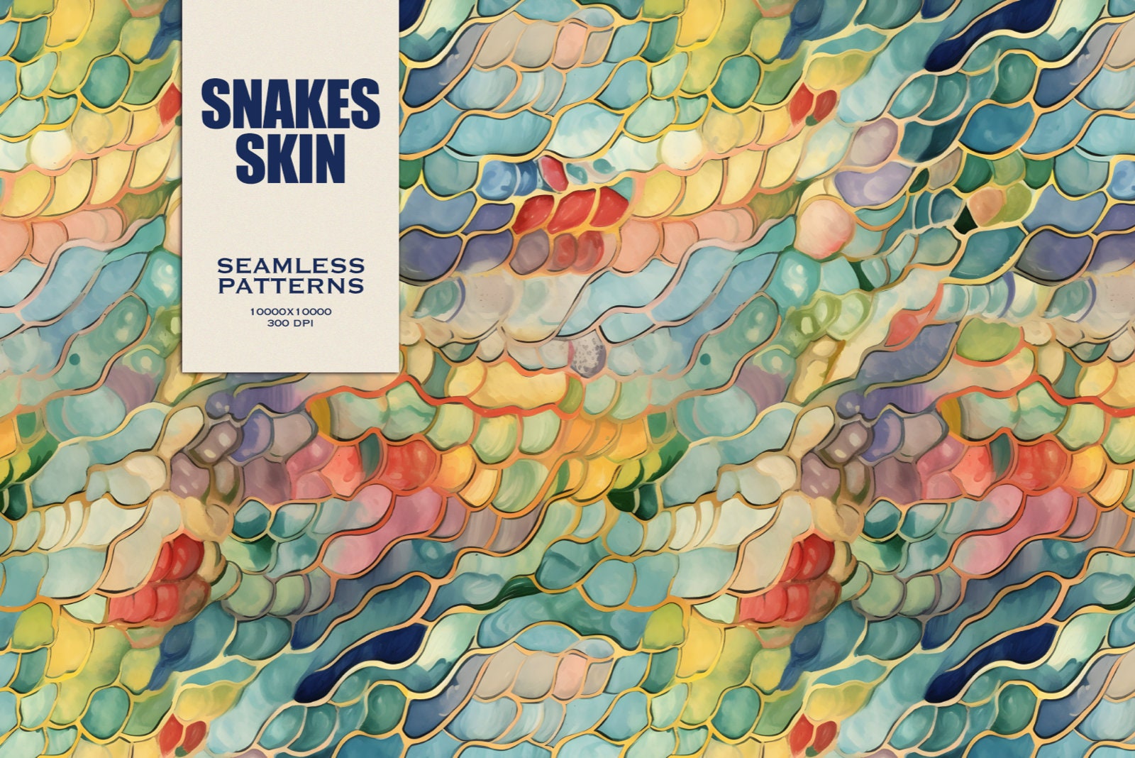 Snakes Skin Seamless Pattern, Colorful, Watercolor, Illustrations ...