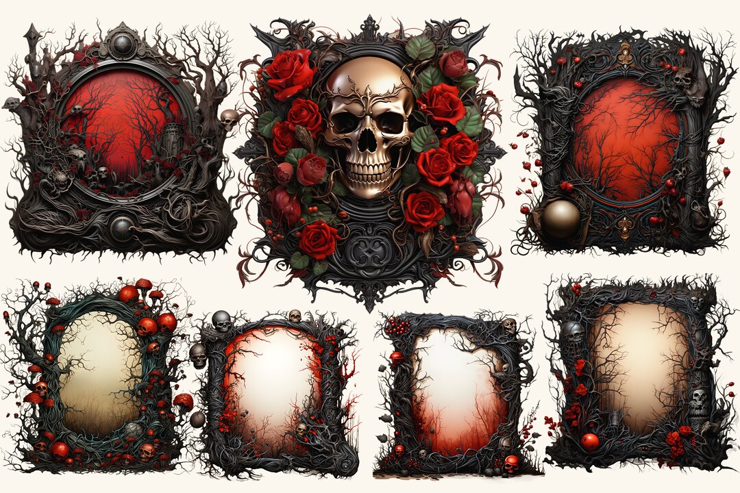 Gothic Frames, Paper Background, Junk Journal Printable, HQ, Black, Red ...