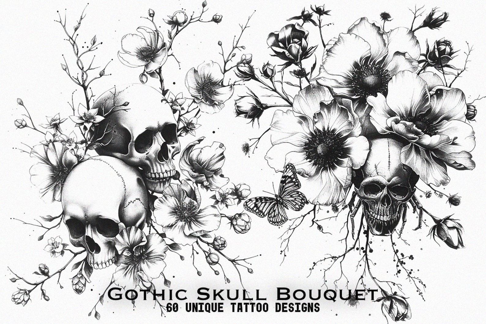 60+ Gothic Skull Bouquet, Tattoos, Transparent, Trendy, Unique, Dark ...