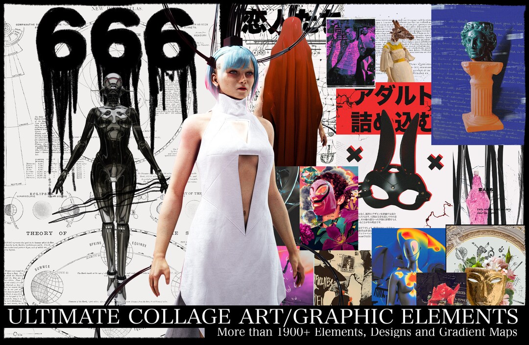 1900+ Ultimate Collage Art Elements. Graphic Design, Bundle, Mega Pack ...