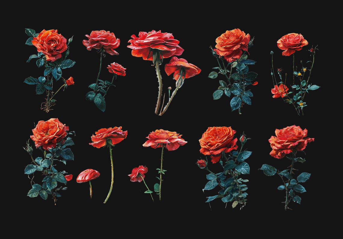 Gothic Red Roses, PNG HQ, Surreal Roses, Dark Flowers, Collages, Dark ...